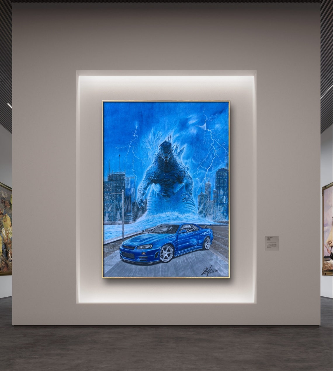 Drawing Godzilla and Nissan Skyline, GTR Drawing, Blue Skyline ...