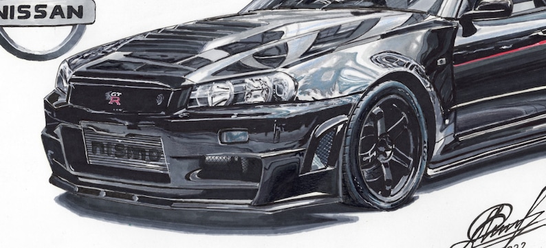 Nissan Skyline GTR-R34 Drawing, Car Portrait (digital Download) - Etsy
