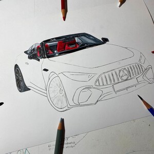 Drawing Cars, Set of 3 Mercedes, Mercedes Poster, Car Art, Mercedes ...