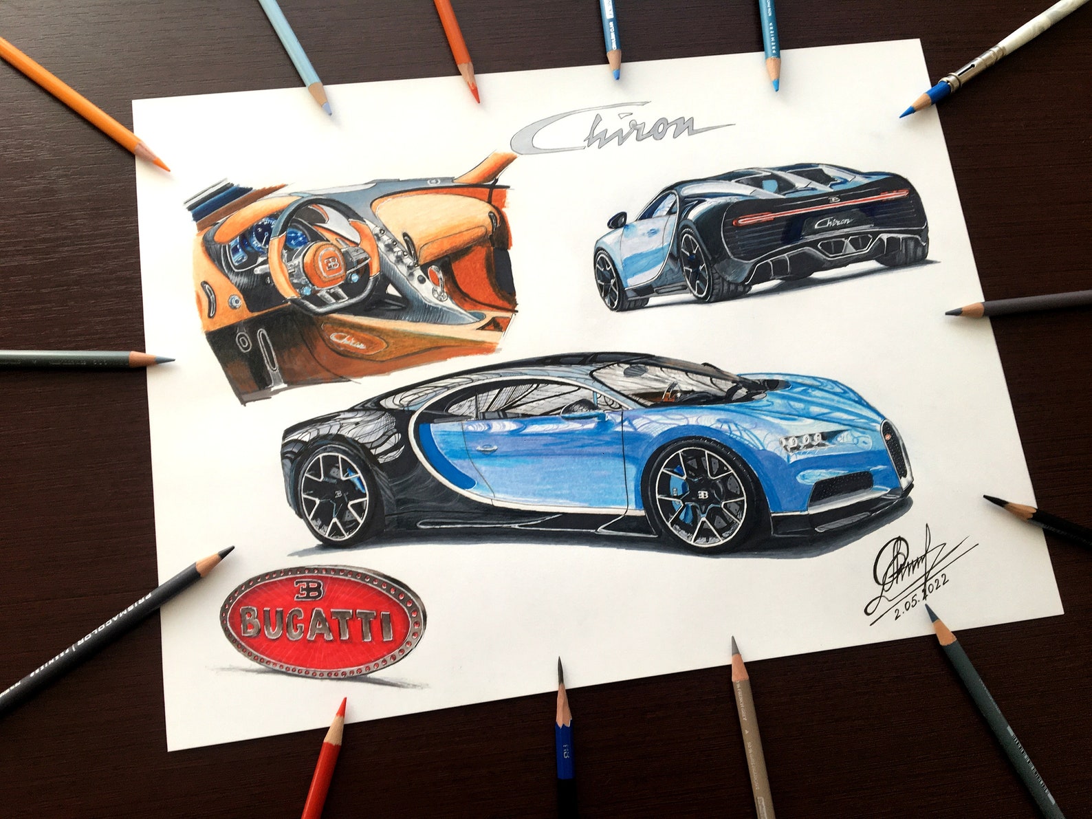 Drawing Bugatti Chiron, Blue Bugatti, Drawing Chiron, Bugatti Art ...