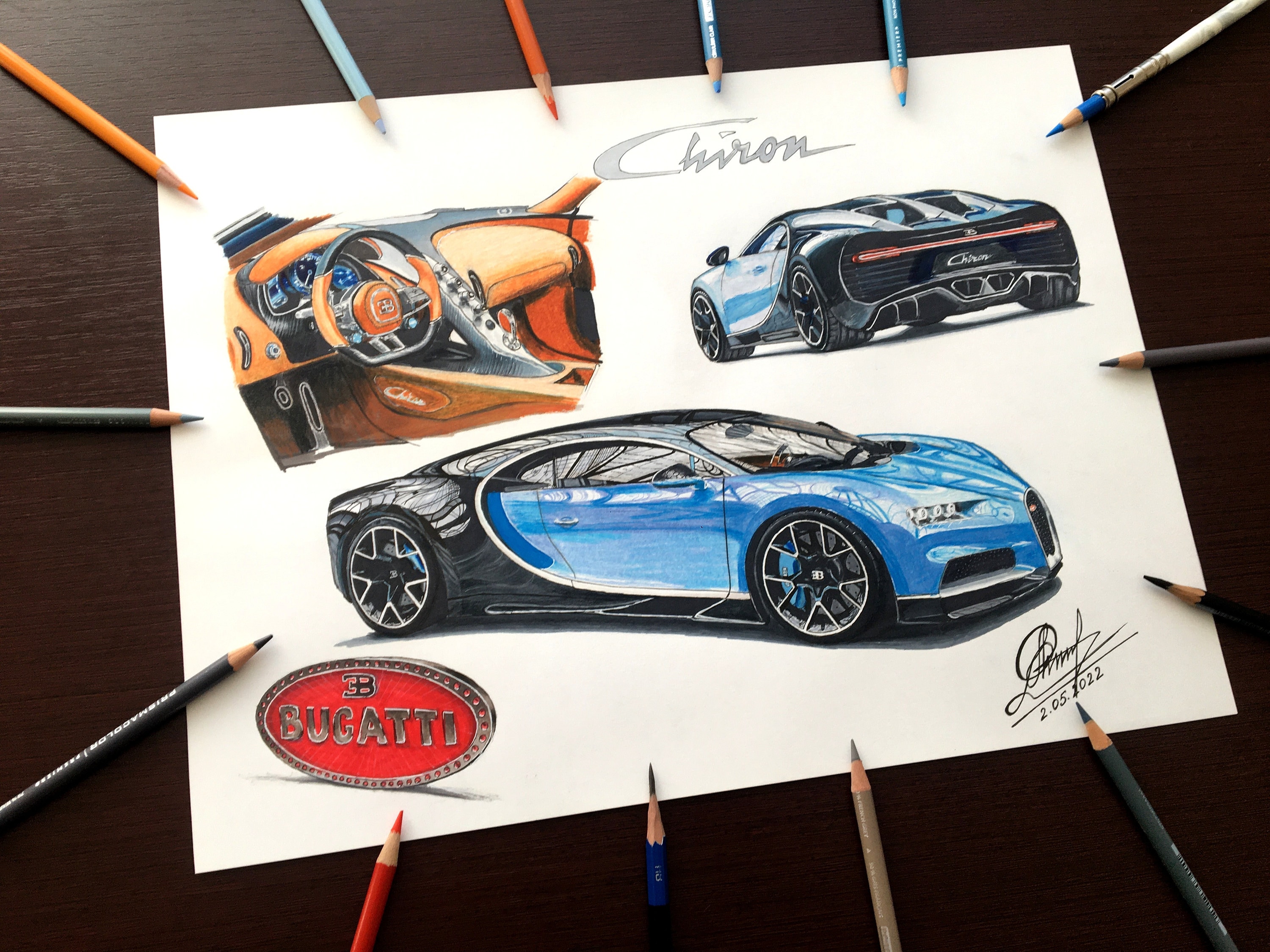 Drawing Bugatti Chiron, Blue Bugatti, Drawing Chiron, Bugatti Art ...
