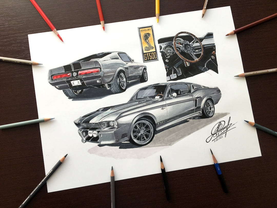 Drawing Ford Mustang Shelby GT500 Eleanor, Car Drawing, Gone in 60 ...