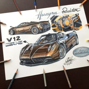 Drawing Pagani Huayra Roadster, Drawing Cars, Pagani Hypercar, Huayra ...