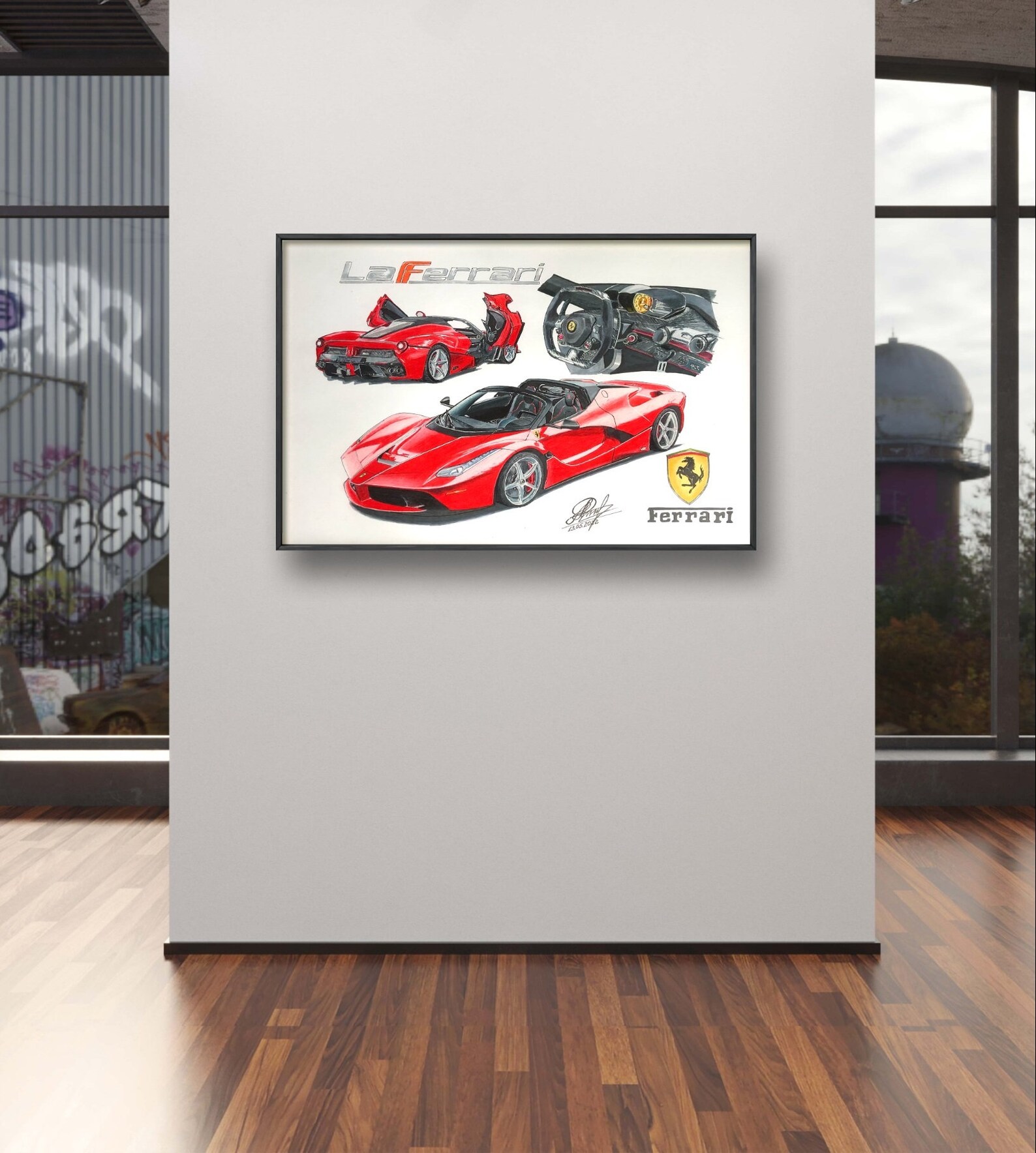 Drawing Ferrari Laferrari, Red Ferrari, Car Drawing, Car Portrait, Hand ...
