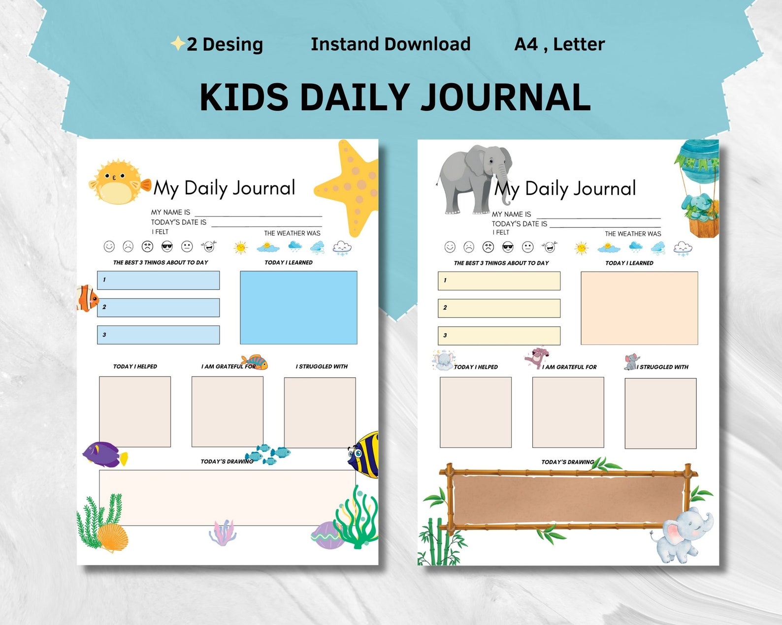 Kids Daily Journey Printable Journal for Kids Diary for - Etsy