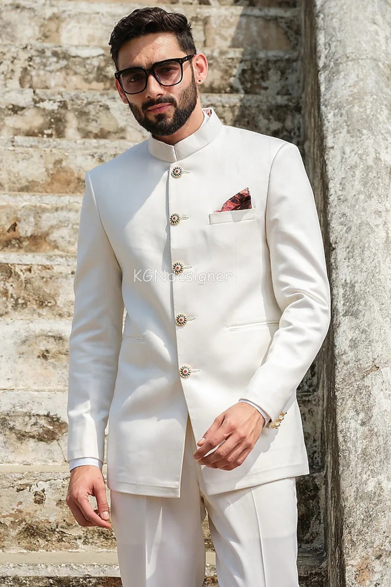 White Jodhpuri Suit, Slim Fit Italian Cut, Wedding Party Prom (2 Piece ...