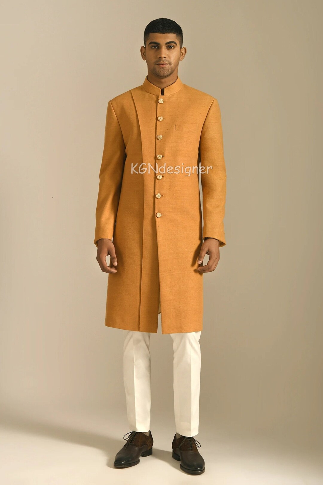 Dim Orange Prince Sherwani Suit With Trouser for Rich Classic Look in ...
