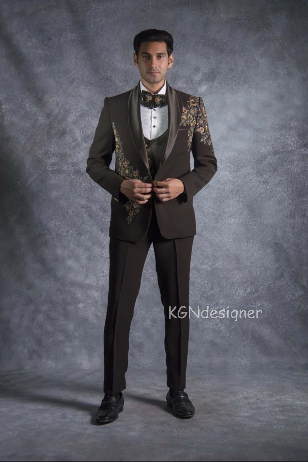 Brown Tuxedo Suit for Men, With Multicolor Embroidery Handwork ...