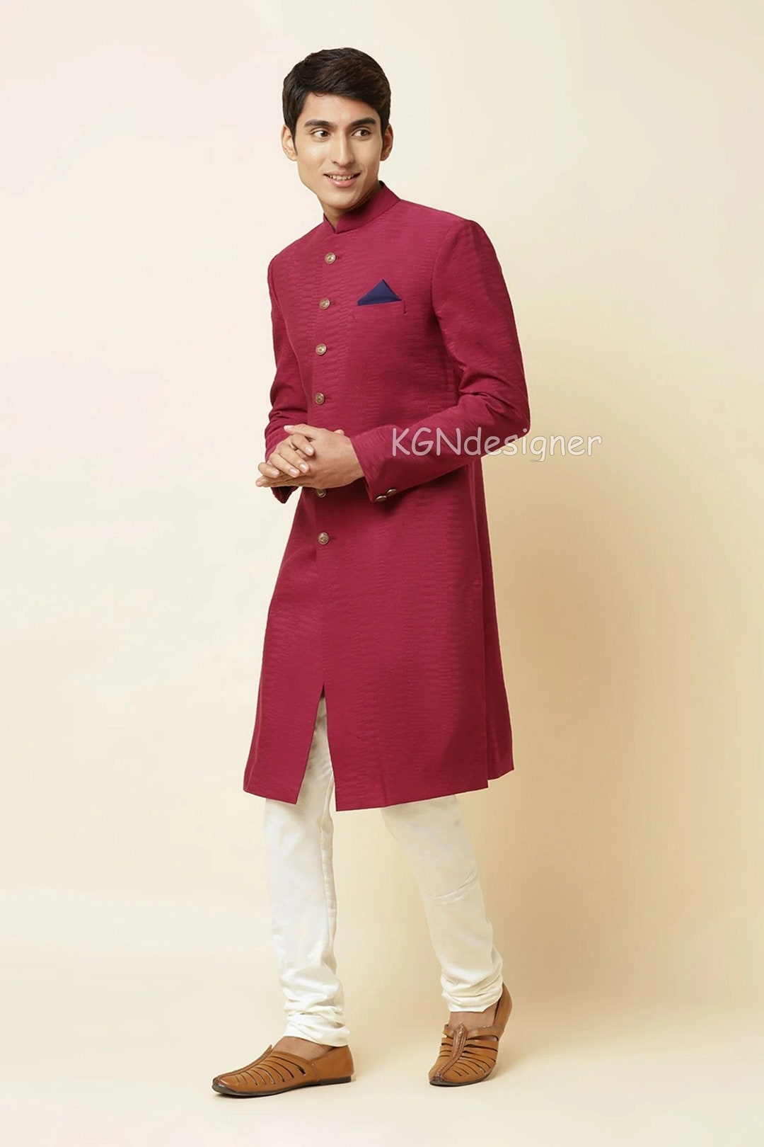 Prince Maroon Sherwani Suit With White Chudidar for Classic Look in ...