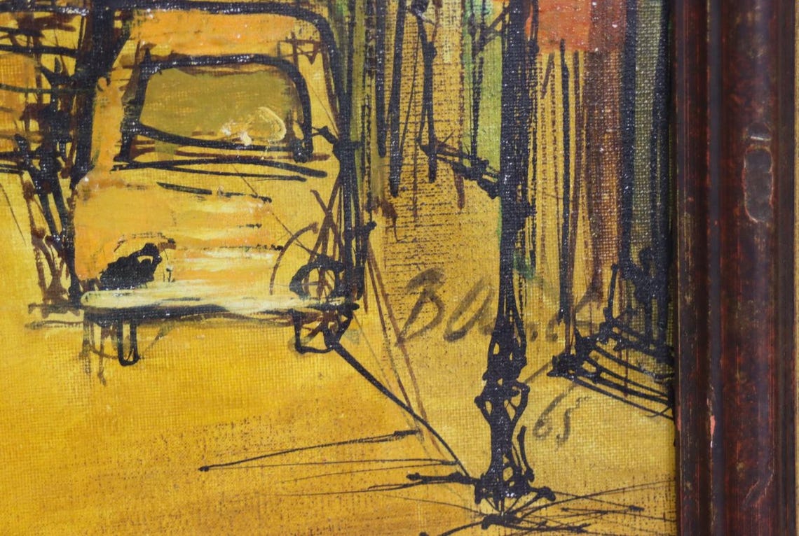 Ochre Urbanity – Signed Original Mid-century Modern Oil Streetscape in ...