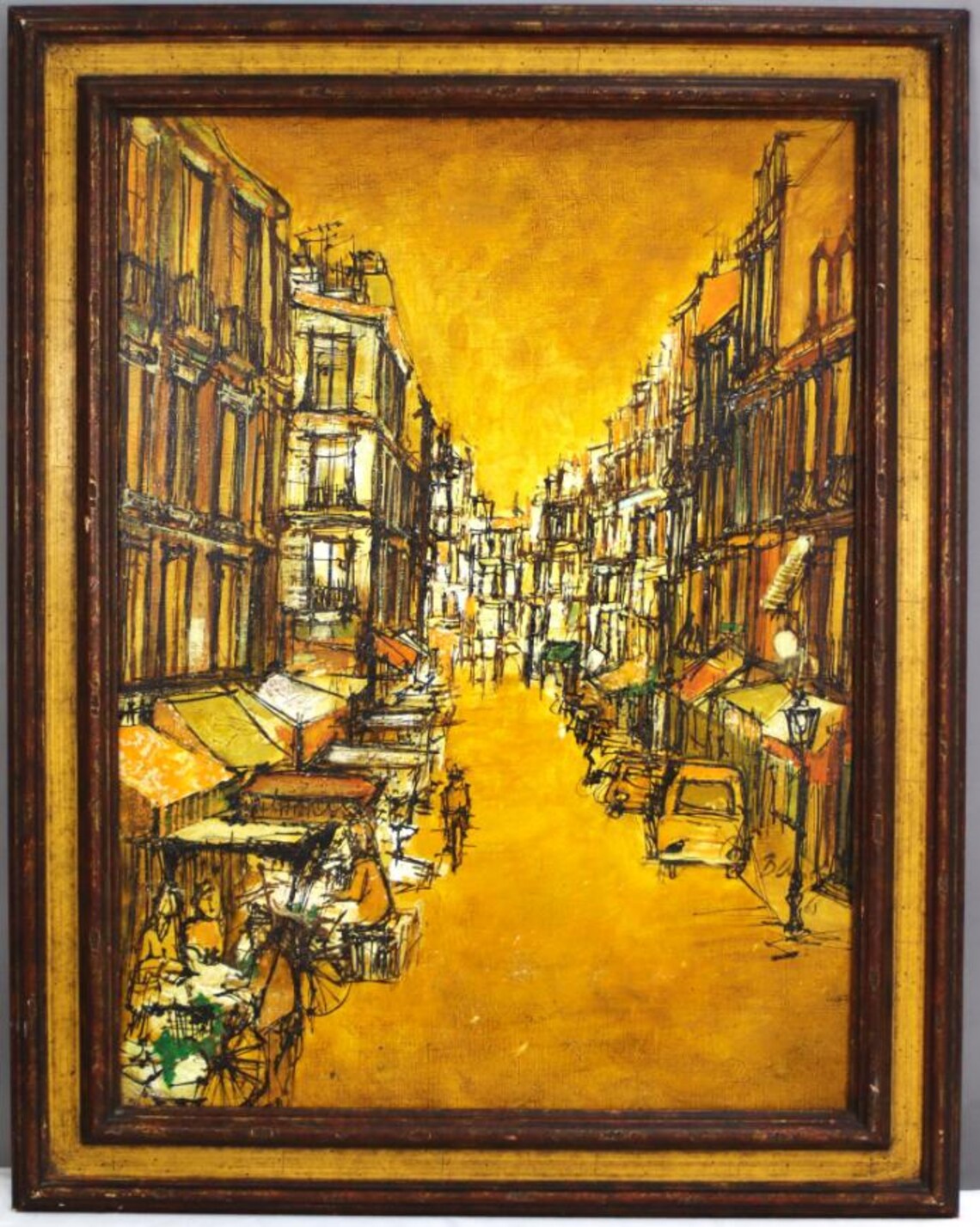 Ochre Urbanity – Signed Original Mid-century Modern Oil Streetscape in ...