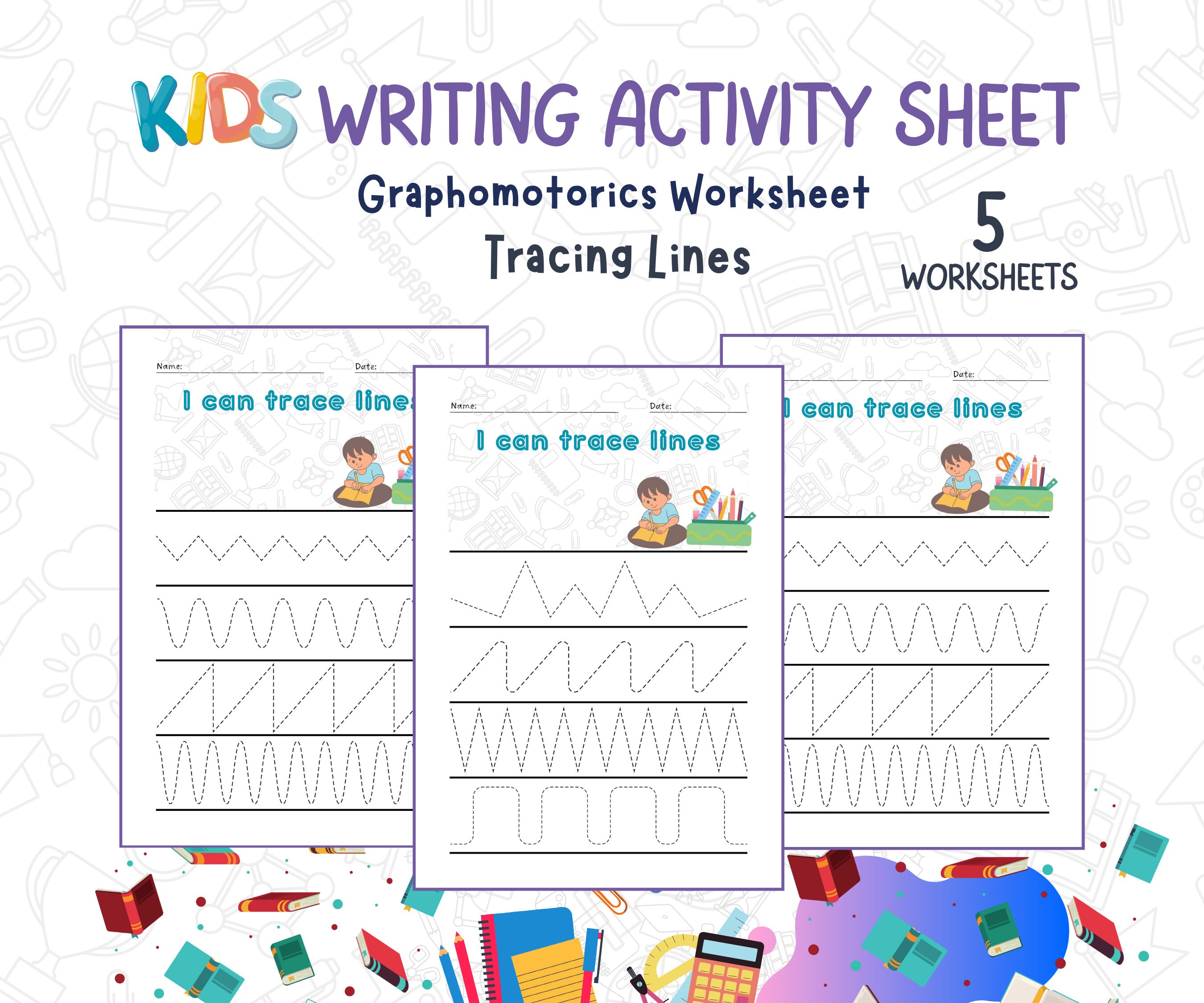 Kids Writing Activity Sheet | Line Tracing Worksheets, Fine Motor ...