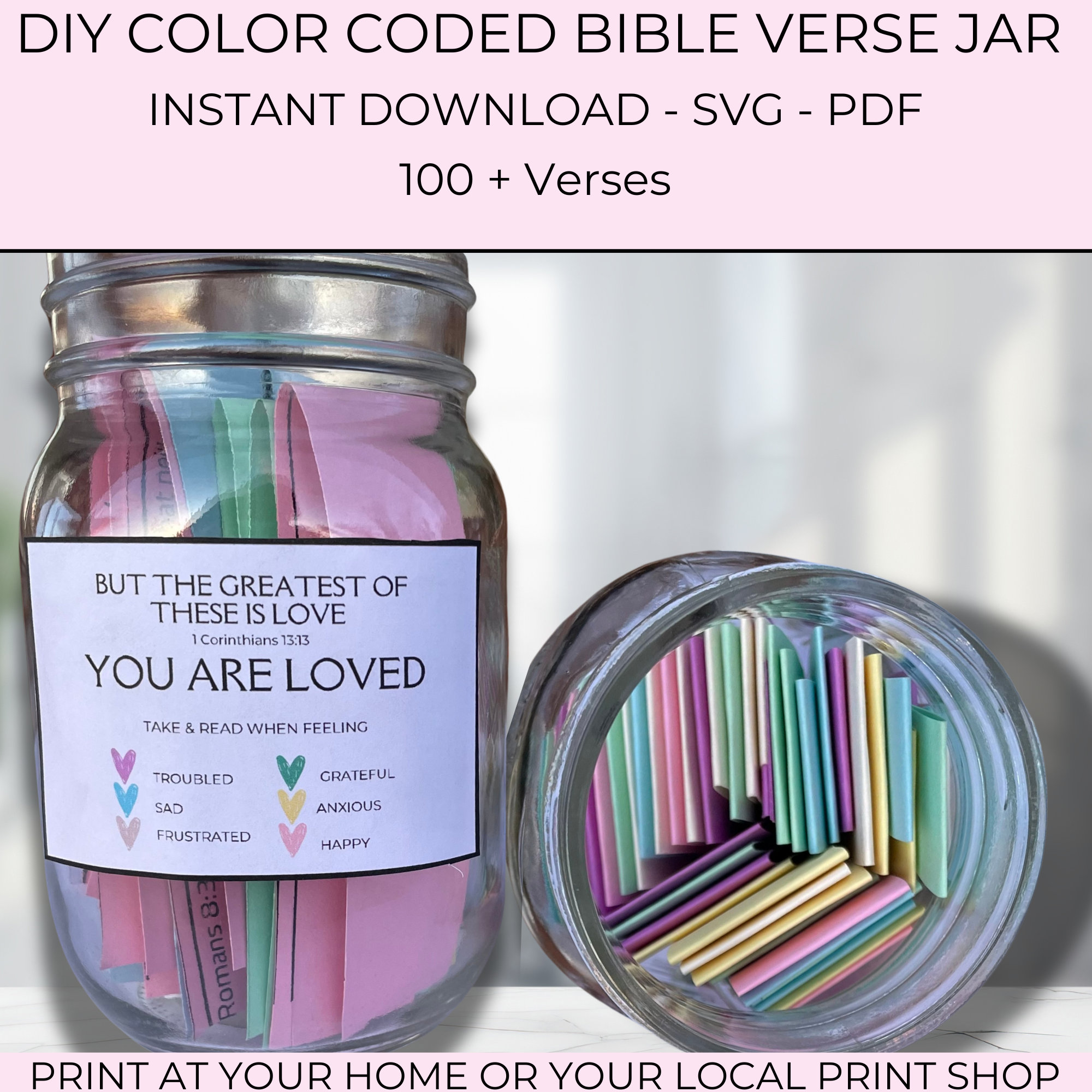 Bible Verse Jar of Emotional Support With Coping Skill on Color Coded Positive Scripture Verses ...