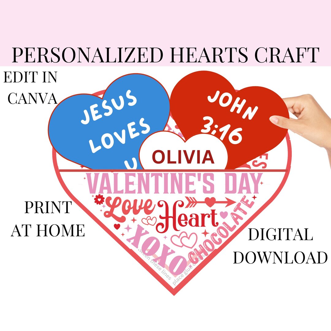 Personalize Heart Valentine Craft Printable Edit in Canva Activity for ...