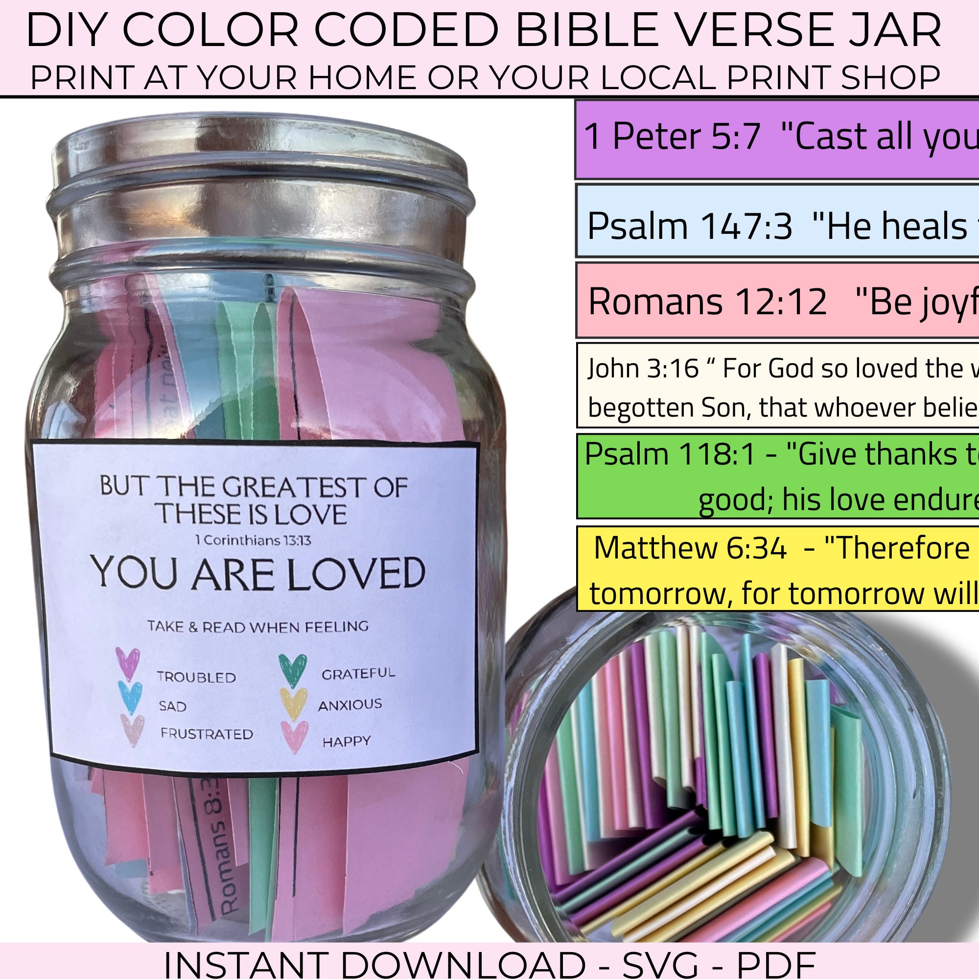Bible Verse Jar of Emotional Support With Coping Skill on Color Coded ...
