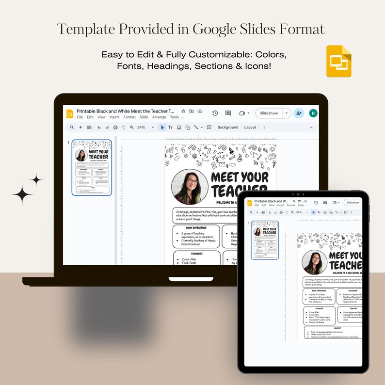 Meet the Teacher Google Docs Template | Black and White Teacher Intro ...