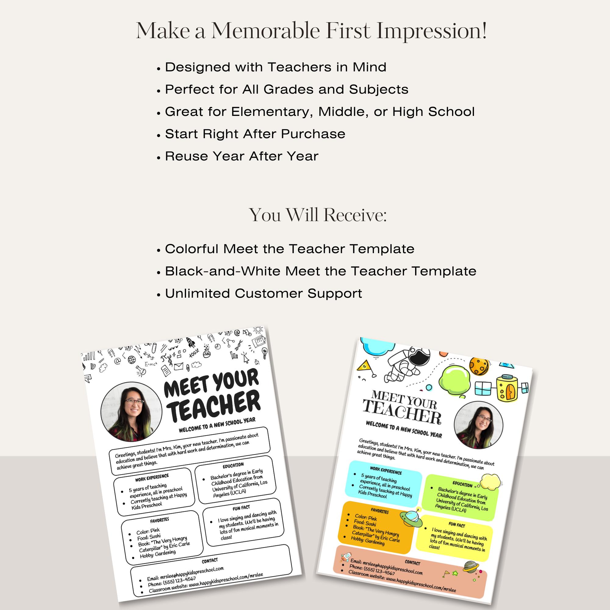 Meet the Teacher Google Docs Template | Black and White Teacher Intro ...