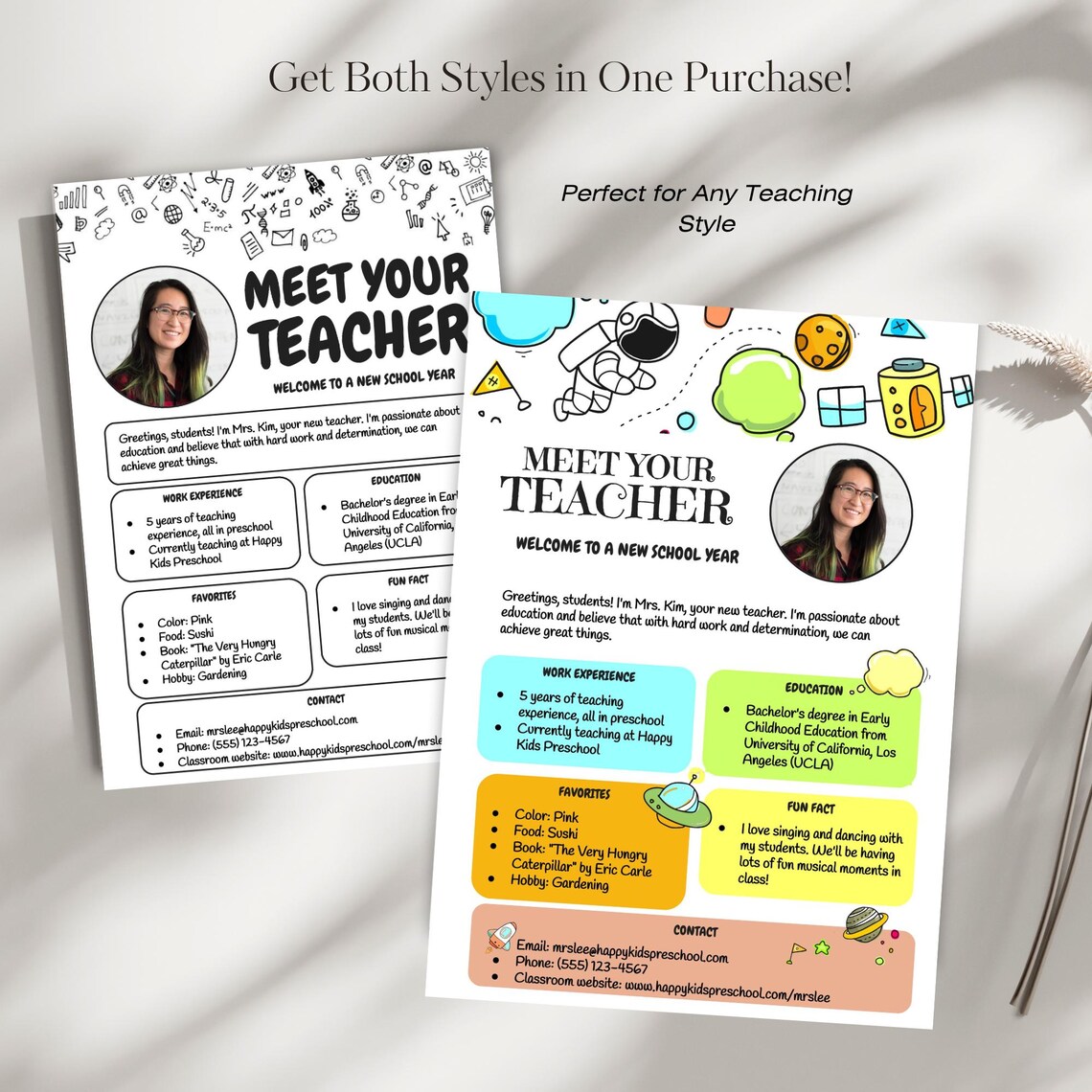 Meet the Teacher Google Docs Template | Black and White Teacher Intro ...