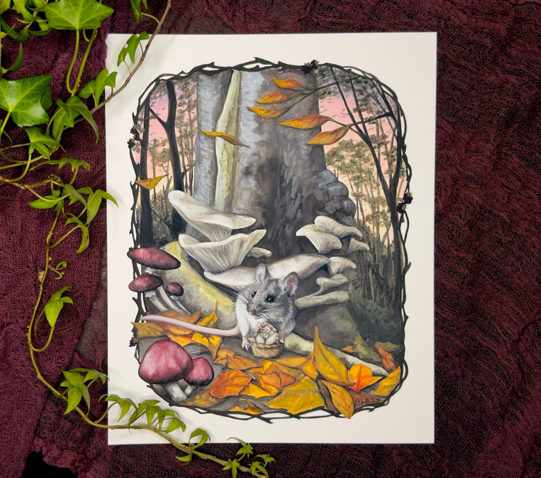 Evening Forager, 8x10 Fine Art Print, Mouse Art, Mushroom Art ...