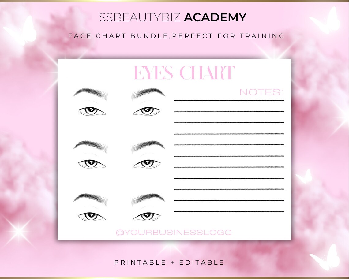 Makeup Artist Face Chart Bundle, Editable Canva Template Face Chart, Lash Tech, Nail Tech ...