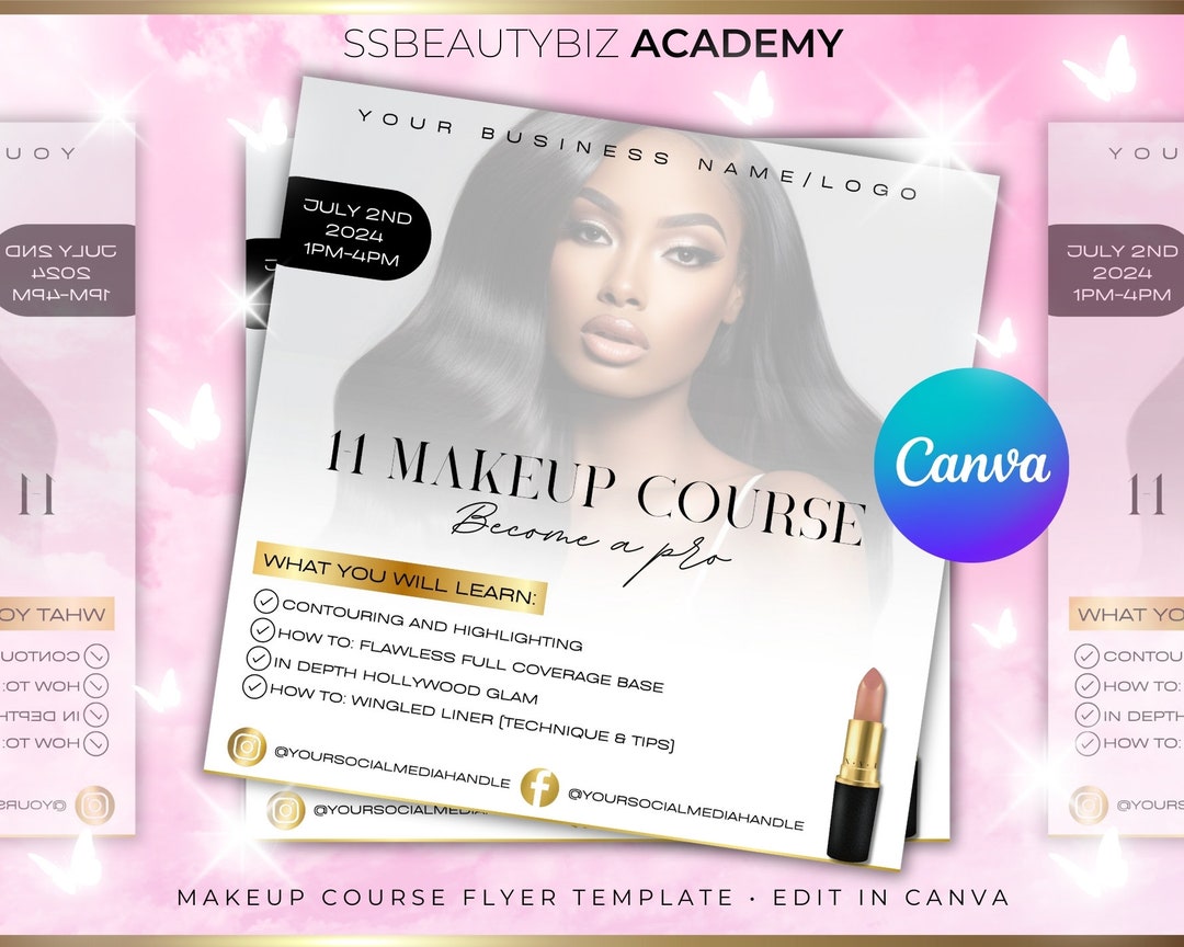 1-1 Makeup Course Flyer Template, DIY Makeup Training Masterclass Course Template, Lashes Tech ...