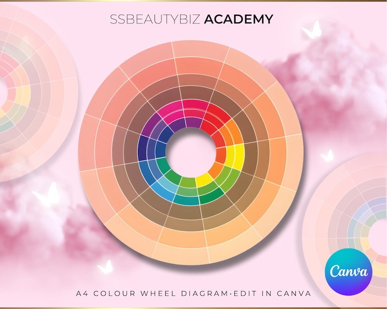 Makeup Artist Colour Wheel Chart, Editable Canva Template Colour Wheel Chart, Lash Tech, Nail ...