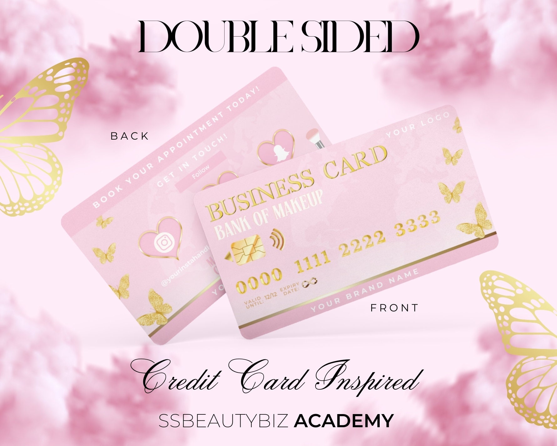 Pink & Gold Business Card Template: Credit Card Style, DIY Canva Design ...