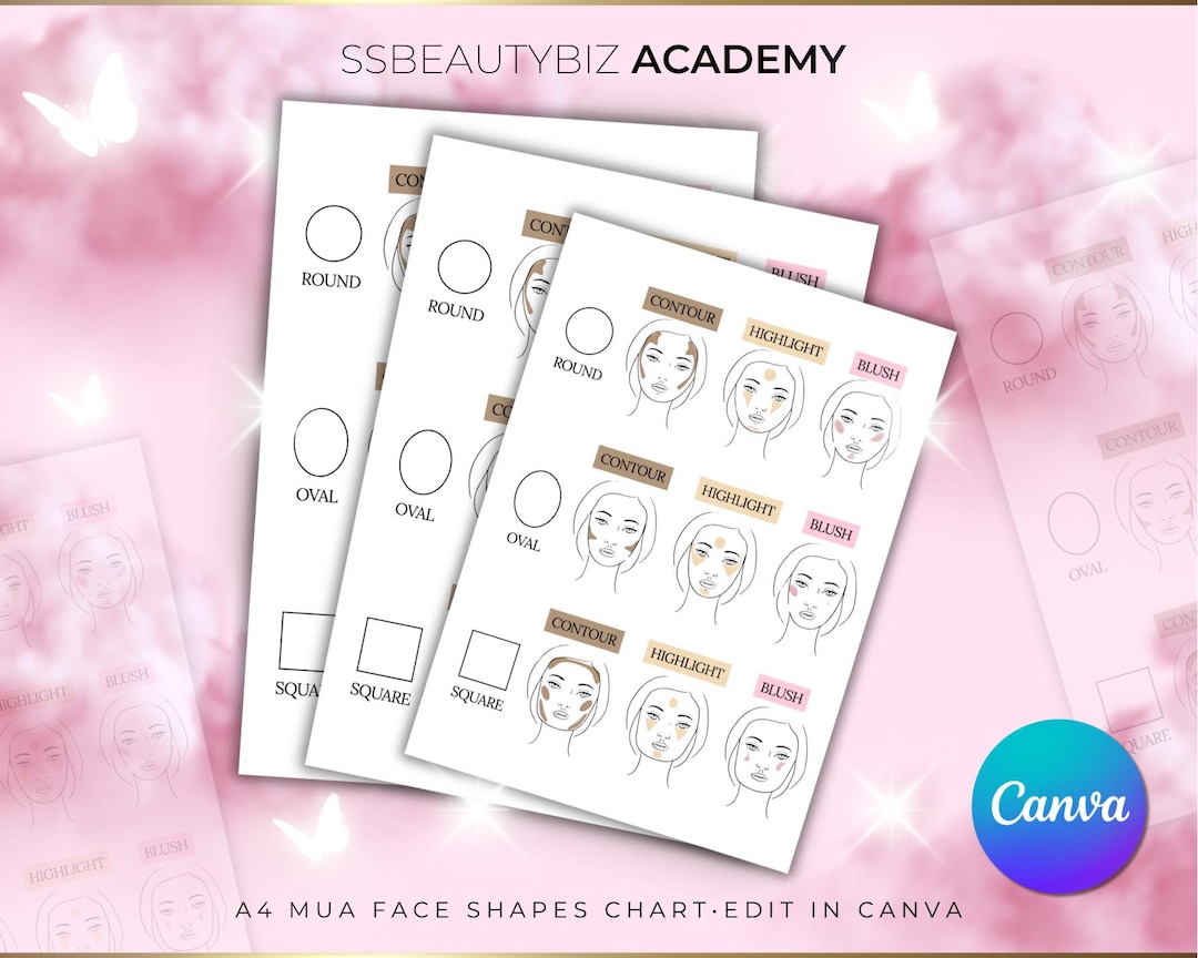 Makeup Artist Face Shape Diagram, Editable Canva Template Face Chart, Lash Tech, Nail Tech ...