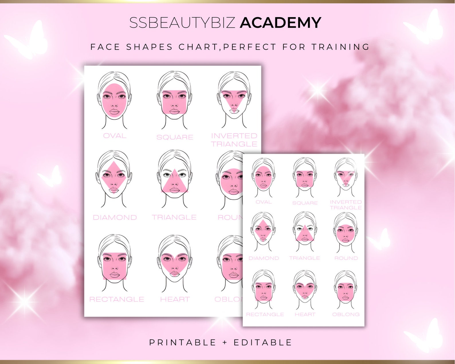 Makeup Artist Face Shape Diagram, Editable Canva Template Face Chart, Lash Tech, Nail Tech ...