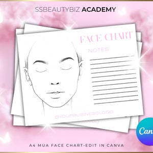 Makeup Artist Face Chart, Editable Canva Template Face Chart, Lash Tech, Nail Tech, Makeup ...