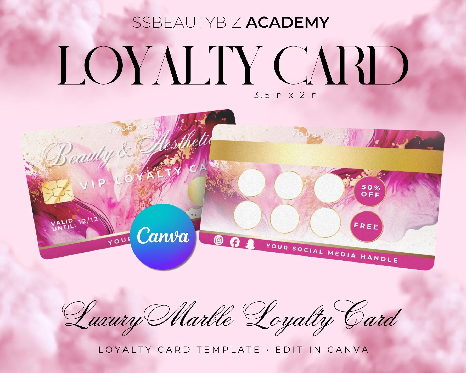 Purple & Gold Marble Loyalty Card Template: DIY Business Design (canva ...