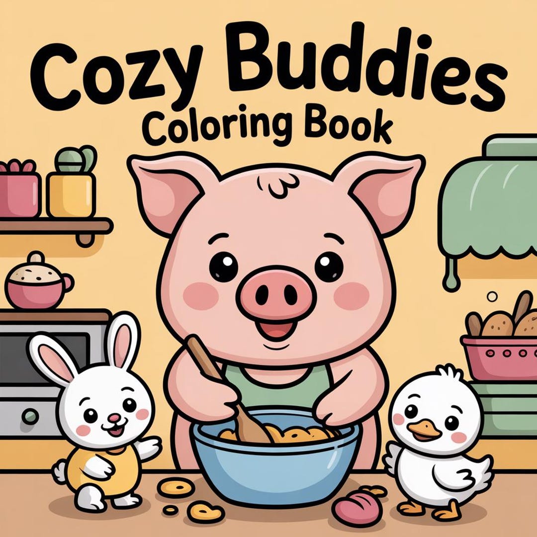 Cozy Buddies: Coloring Book for Adults and Teens Featuring Cute Animal ...