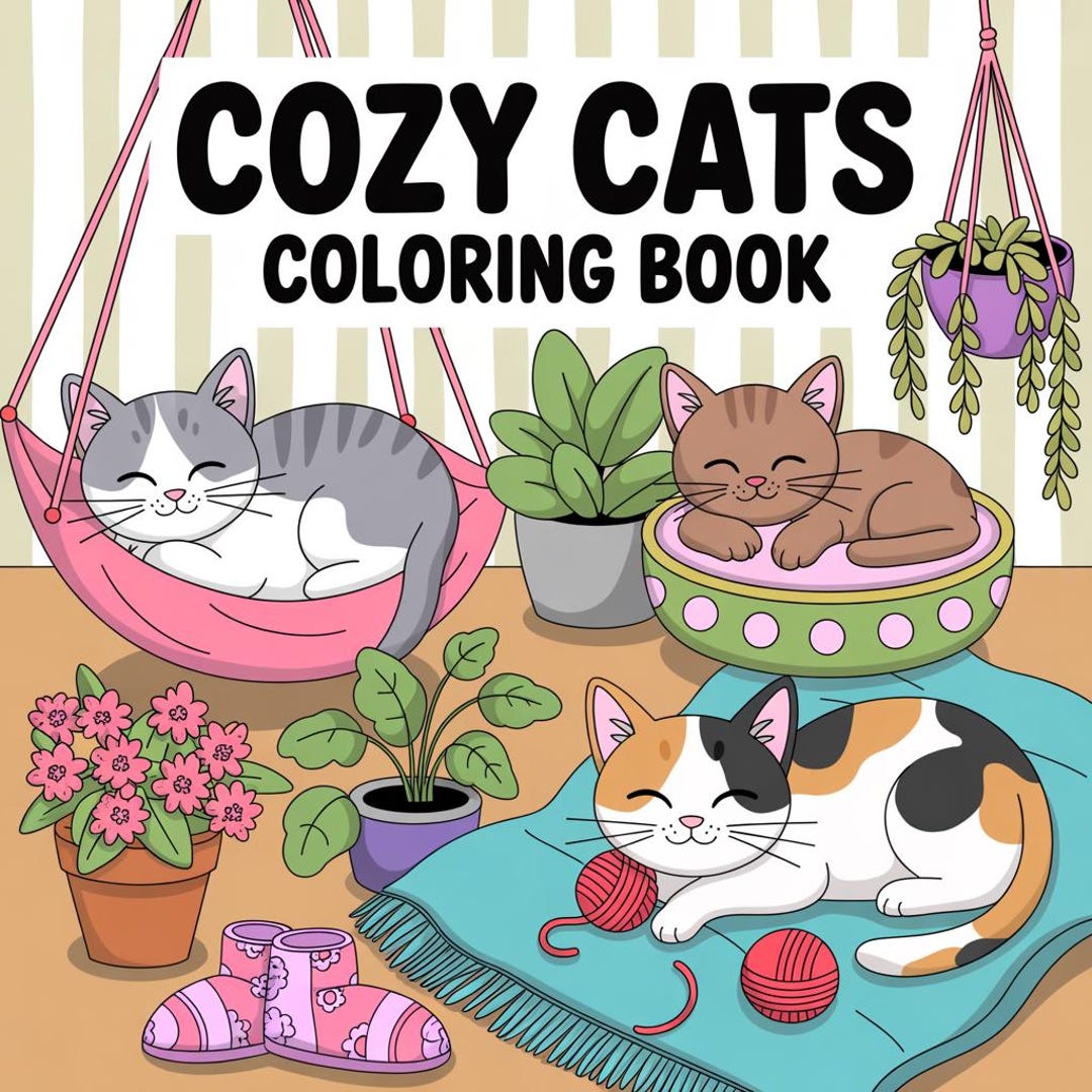 Cozy Cat Moments | Kawaii Cat Coloring Book | Cute Comfy Printable ...