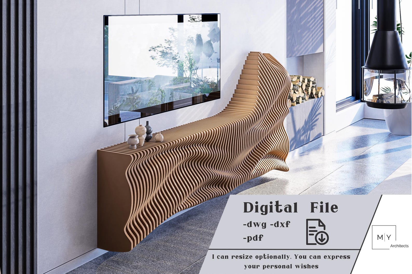 Parametric Wavy Tv Unit, Parametric Wooden Shelf, Parametric Wood Shelf ...