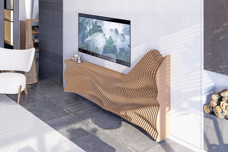 Parametric Wavy Tv Unit, Parametric Wooden Shelf, Parametric Wood Shelf ...