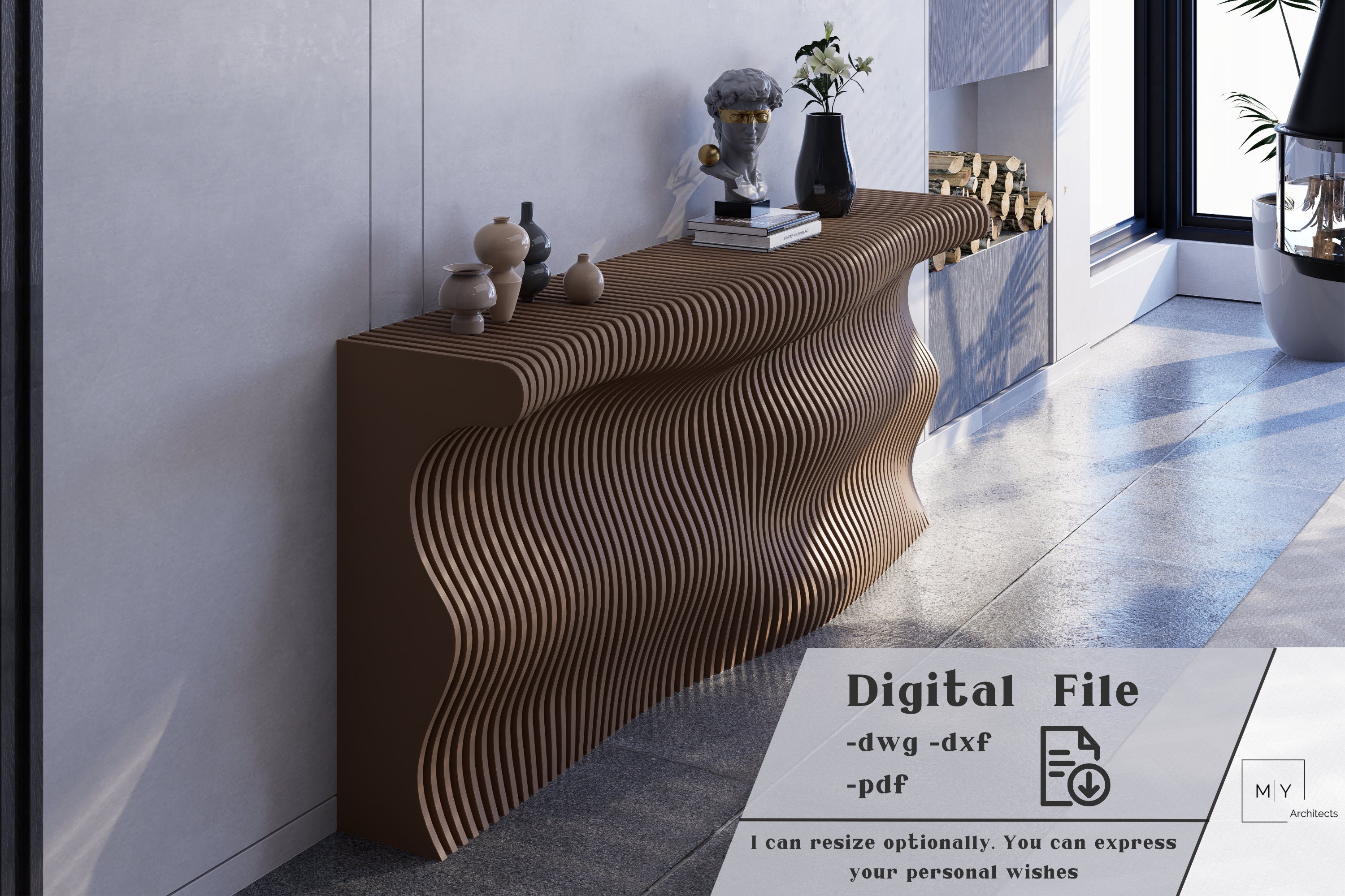 Parametric Console Table, Wavy Wooden Entryway Console, Modern ...