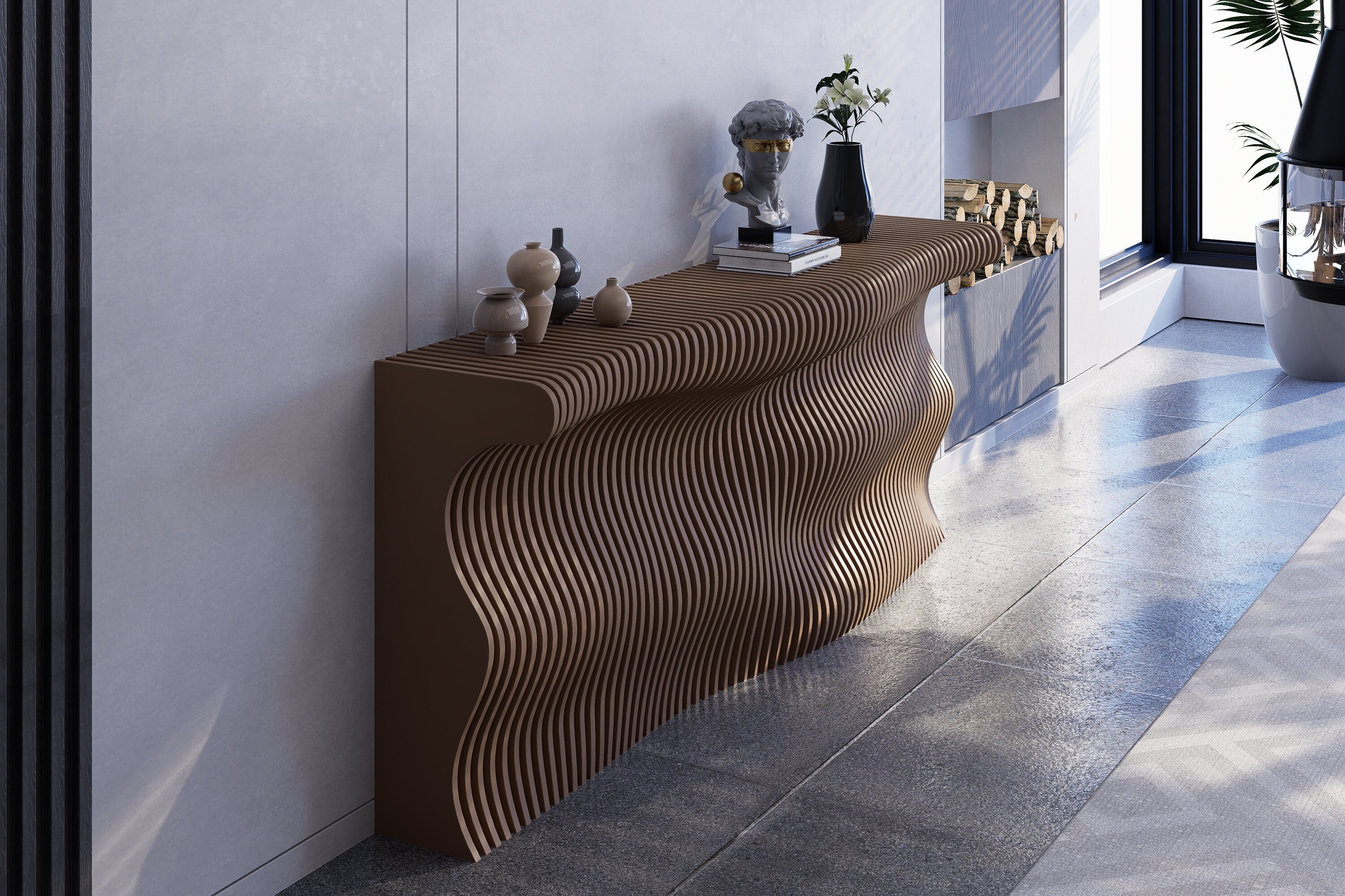 Parametric Console Table, Wavy Wooden Entryway Console, Modern ...