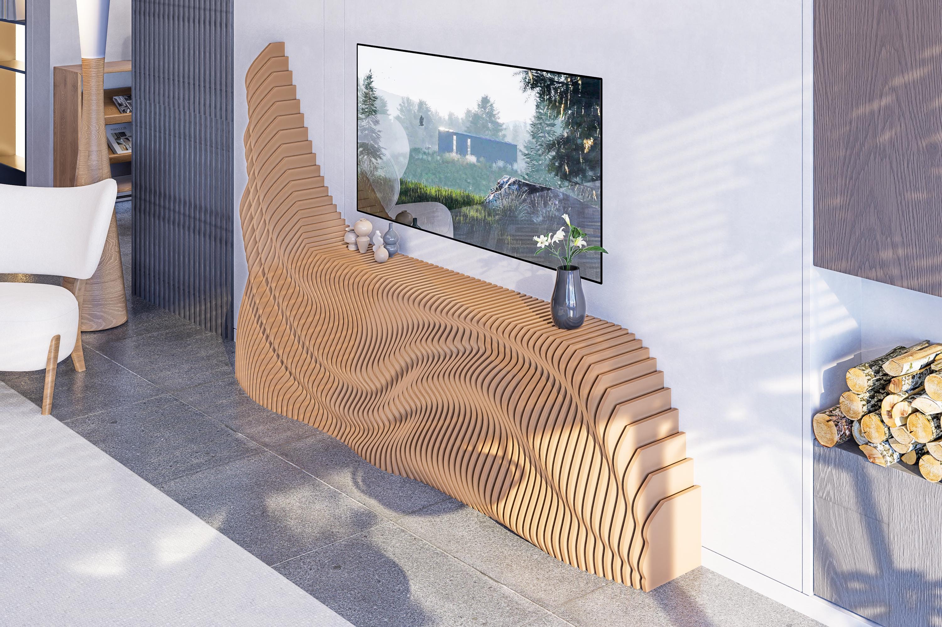 Parametric Wavy Tv Unit, Parametric Wooden Shelf, Parametric Wood Shelf ...