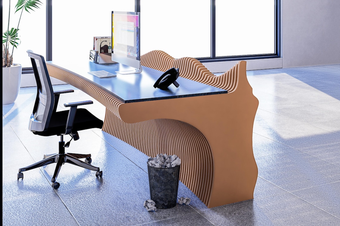 Parametric Office Desk, Modern Reception Desk, Wavy Wooden Furniture ...