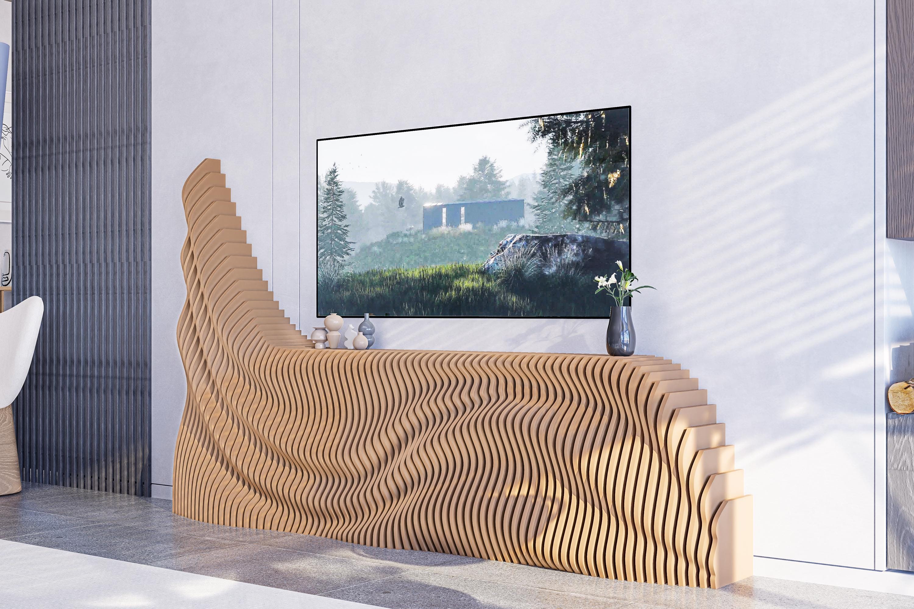 Parametric Wavy Tv Unit, Parametric Wooden Shelf, Parametric Wood Shelf ...