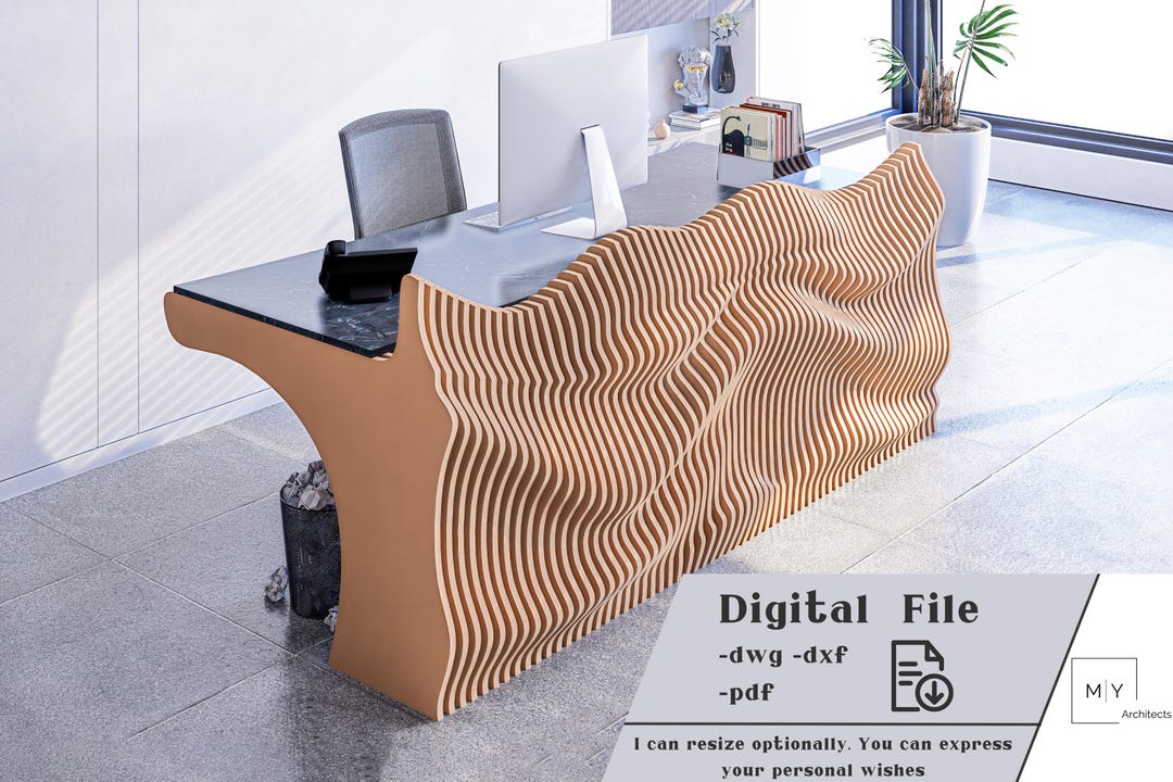 Parametric Office Desk, Modern Reception Desk, Wavy Wooden Furniture ...