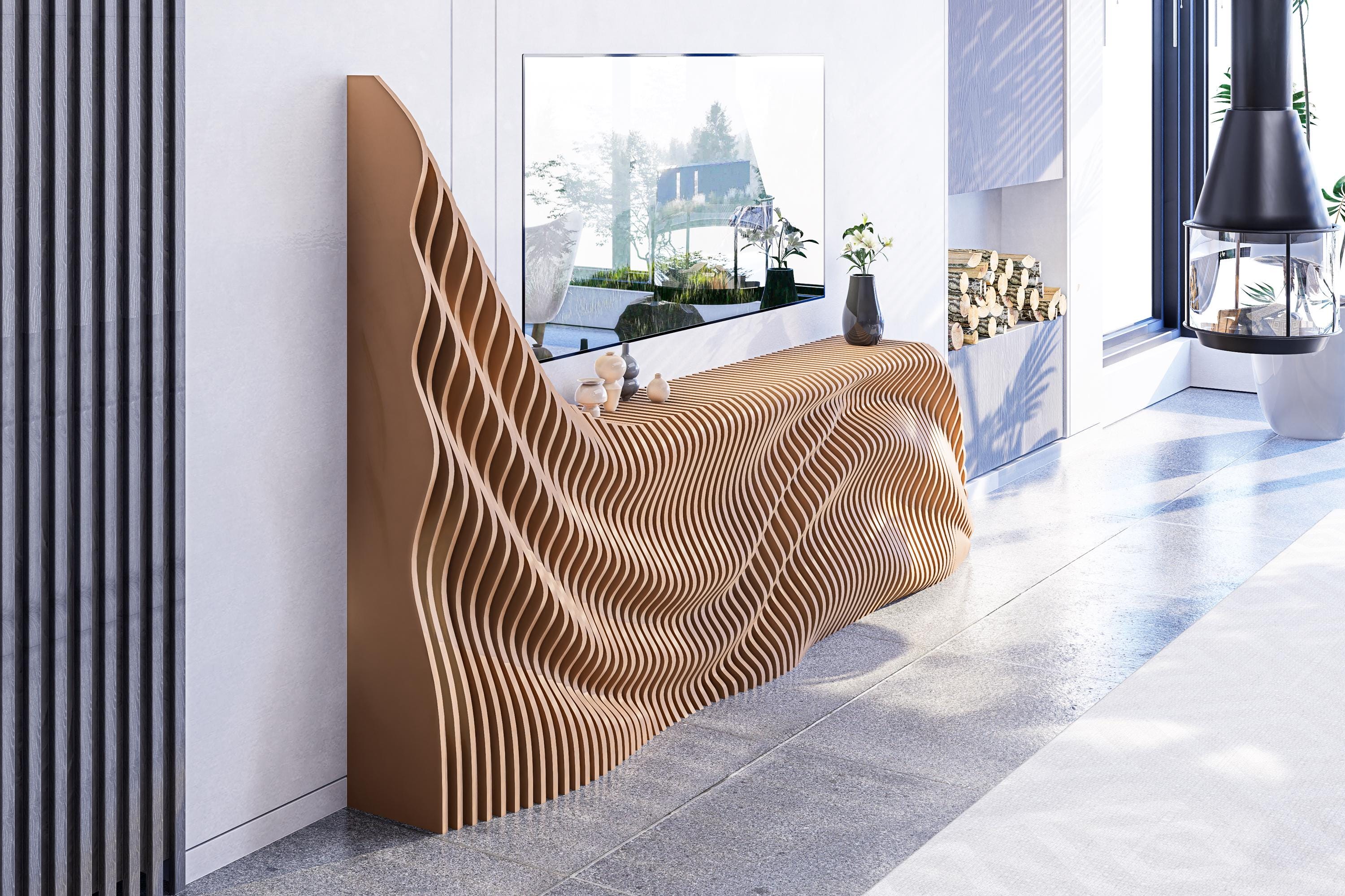Parametric Wavy Tv Unit, Parametric Wooden Shelf, Parametric Wood Shelf ...