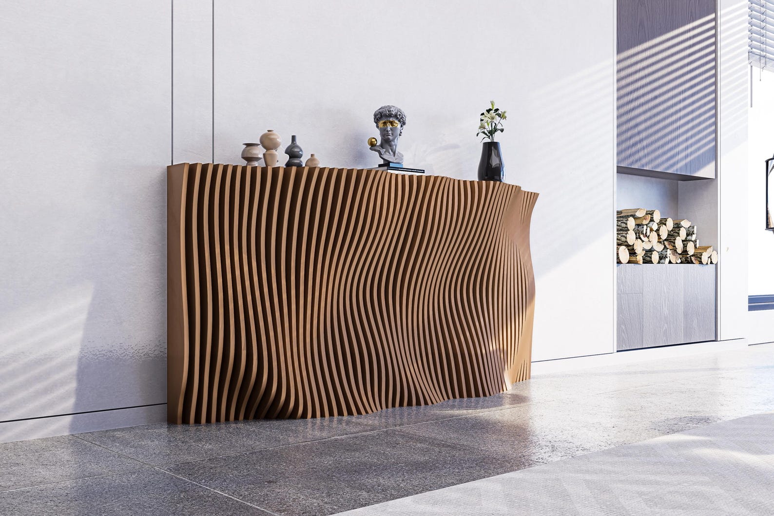 Parametric Console Table, Wavy Wooden Entryway Console, Modern ...