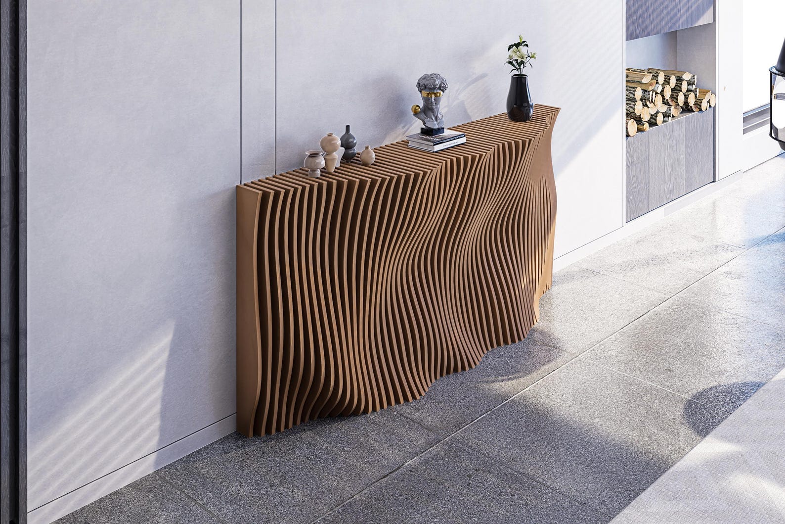 Parametric Console Table, Wavy Wooden Entryway Console, Modern ...