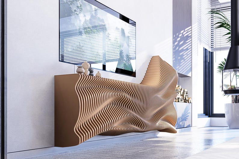 Parametric Wavy Tv Unit, Parametric Wooden Shelf, Parametric Wood Shelf ...