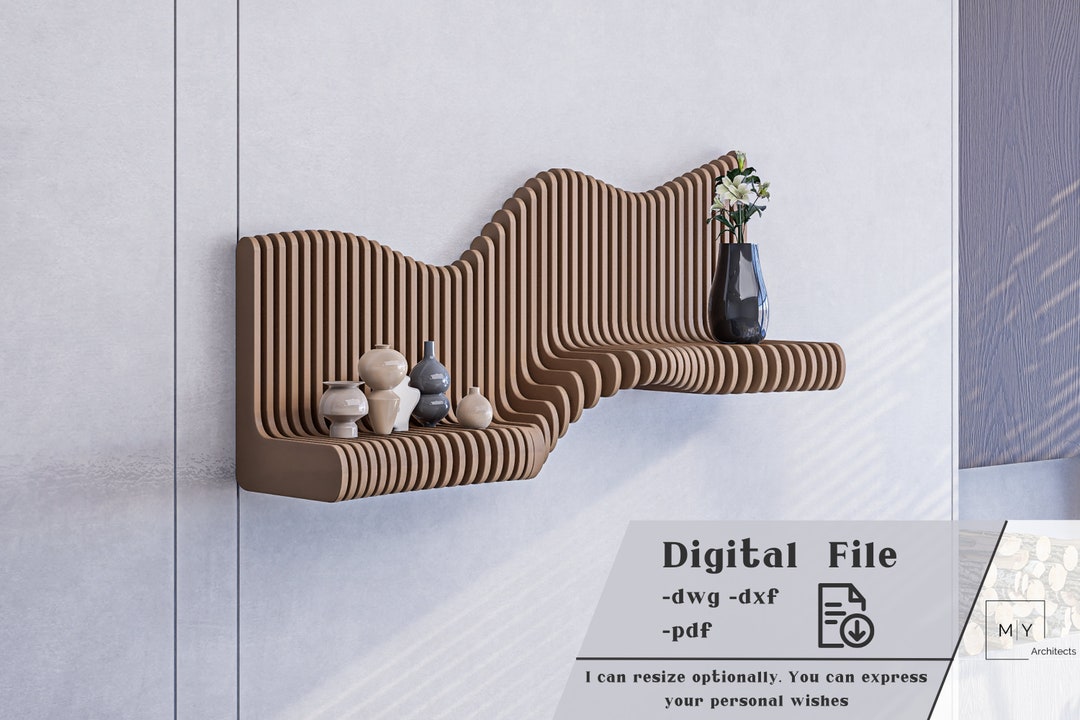 Parametric Wall Shelf, Wavy Wooden Wall Decor, Modern Furniture Wooden ...