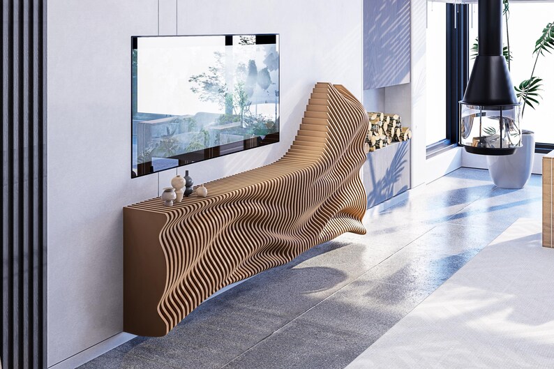 Parametric Wavy Tv Unit, Parametric Wooden Shelf, Parametric Wood Shelf ...