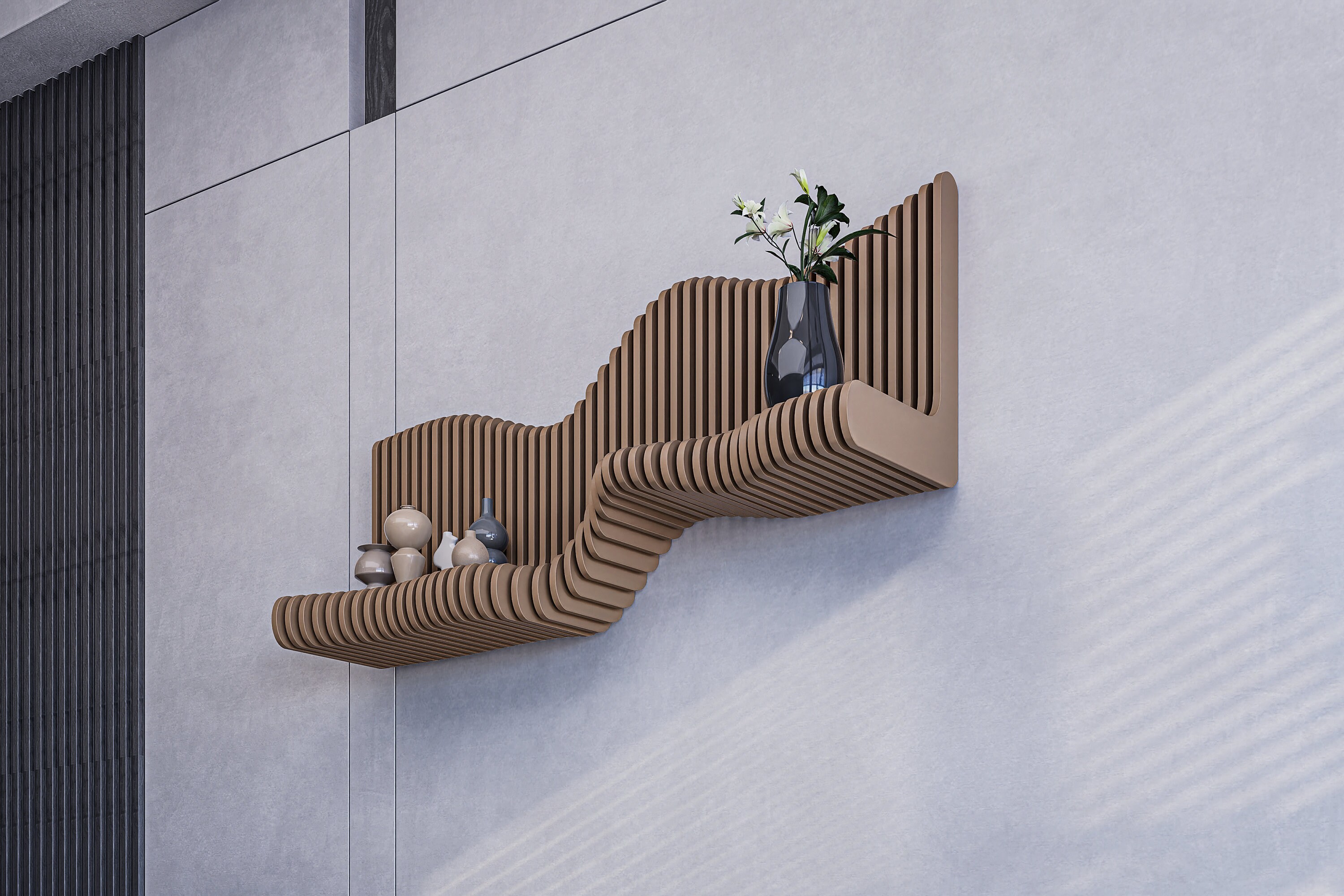 Parametric Wall Shelf, Wavy Wooden Wall Decor, Modern Furniture Wooden ...