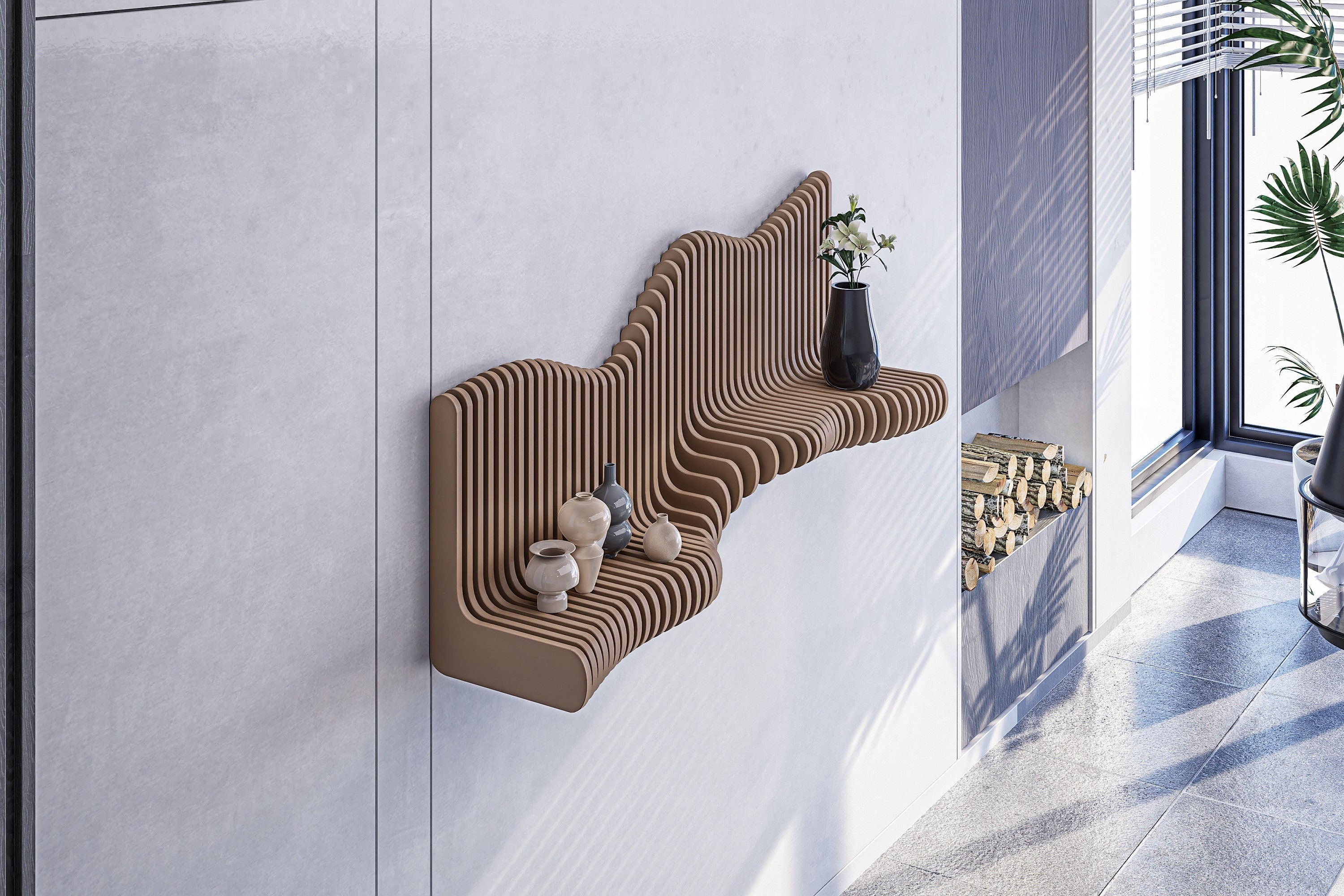 Parametric Wall Shelf, Wavy Wooden Wall Decor, Modern Furniture Wooden ...