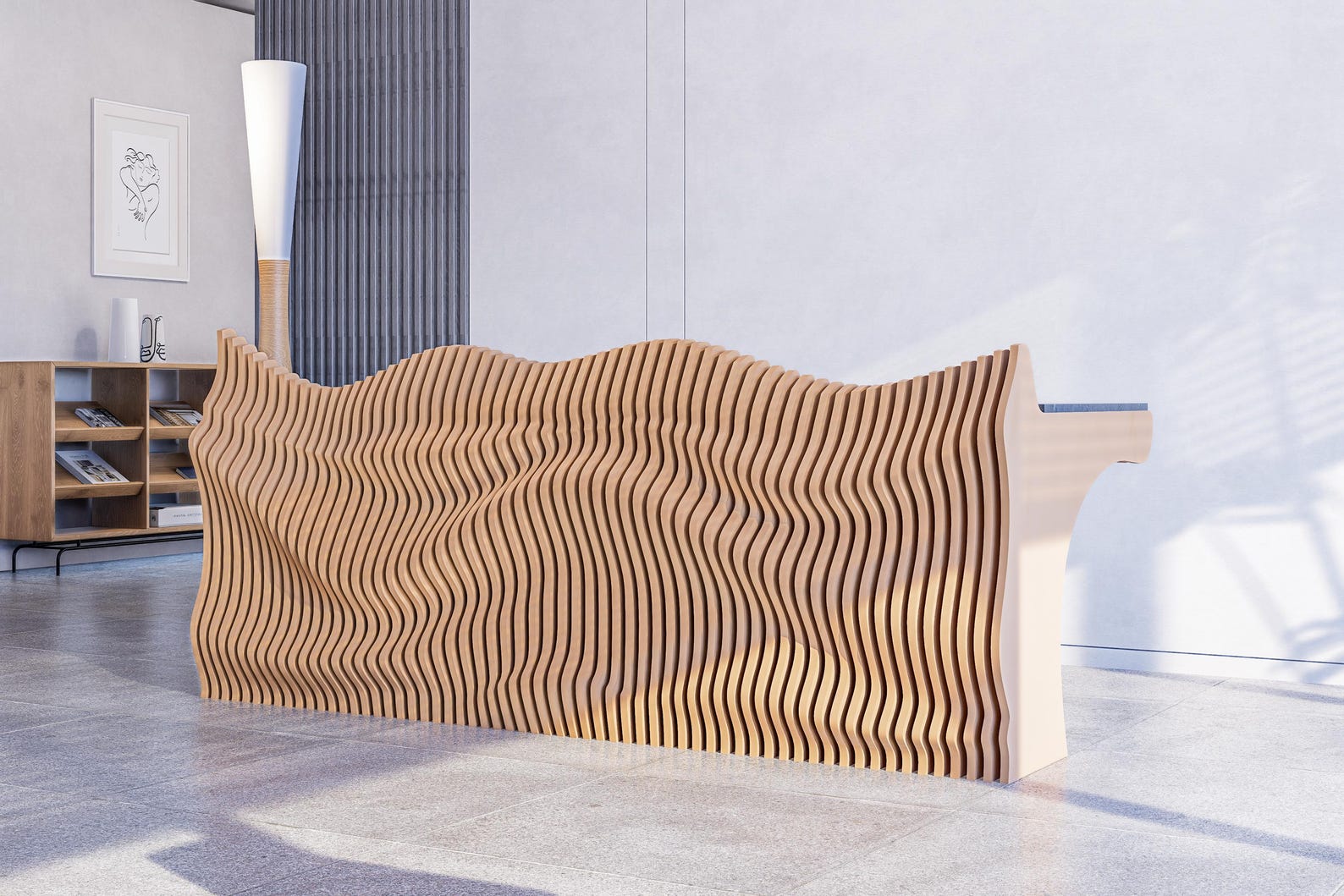Parametric Office Desk, Modern Reception Desk, Wavy Wooden Furniture ...